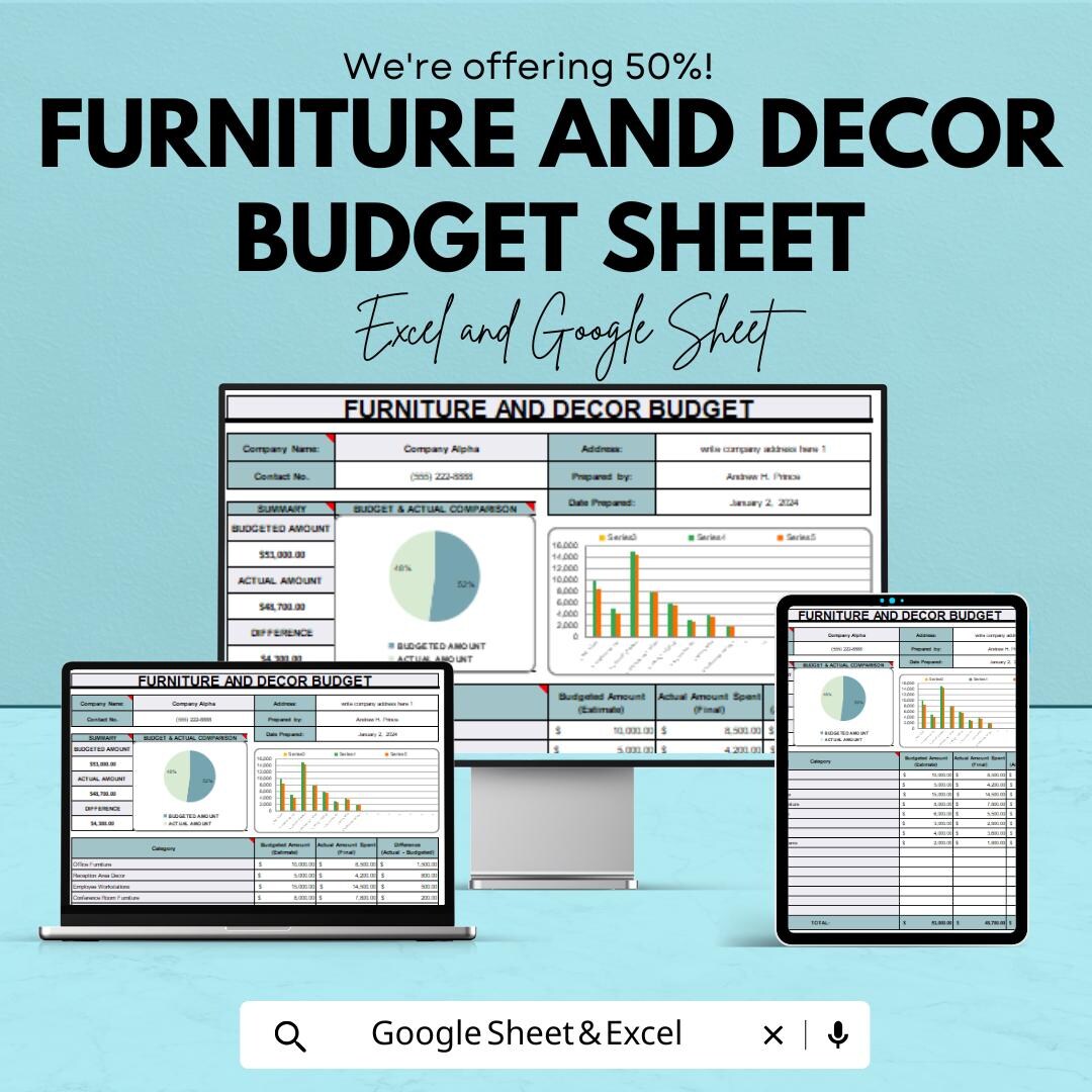 Furniture and Decor Budget Sheet | Excel and Google Sheets | Interior ...