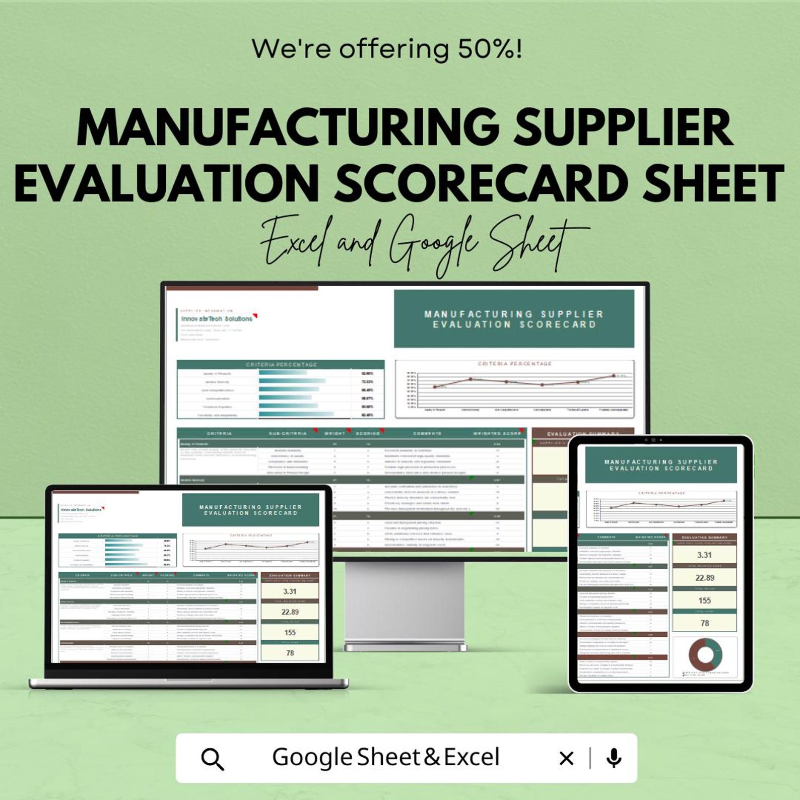 Manufacturing Supplier Evaluation Scorecard Sheet | Excel & Google ...