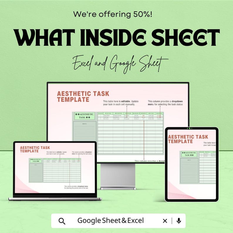 Aesthetic Task Sheet Template for Excel & Google Sheets | Manage Tasks ...
