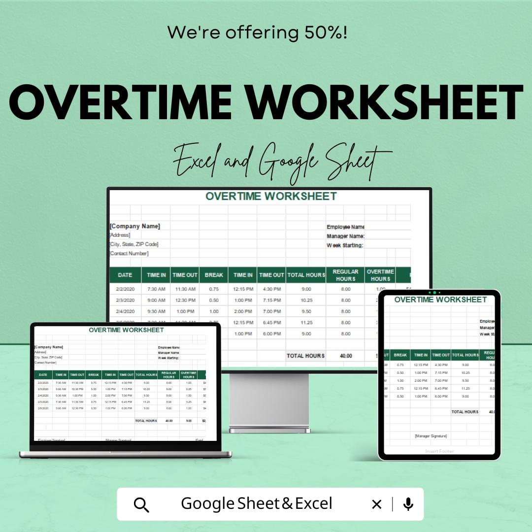 Overtime Worksheet Template Excel & Google Sheets | Track Employee ...