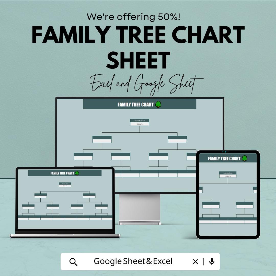 Family Tree Chart Sheet - Excel & Google Sheet Template | Visualize ...