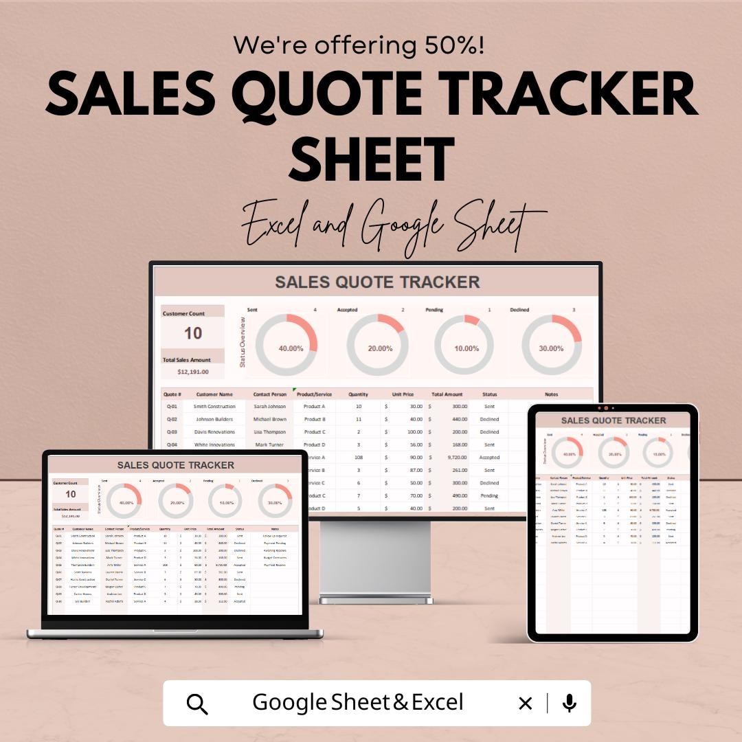 Sales Quote Tracker Sheet | Sales Quote Management | Excel & Google ...