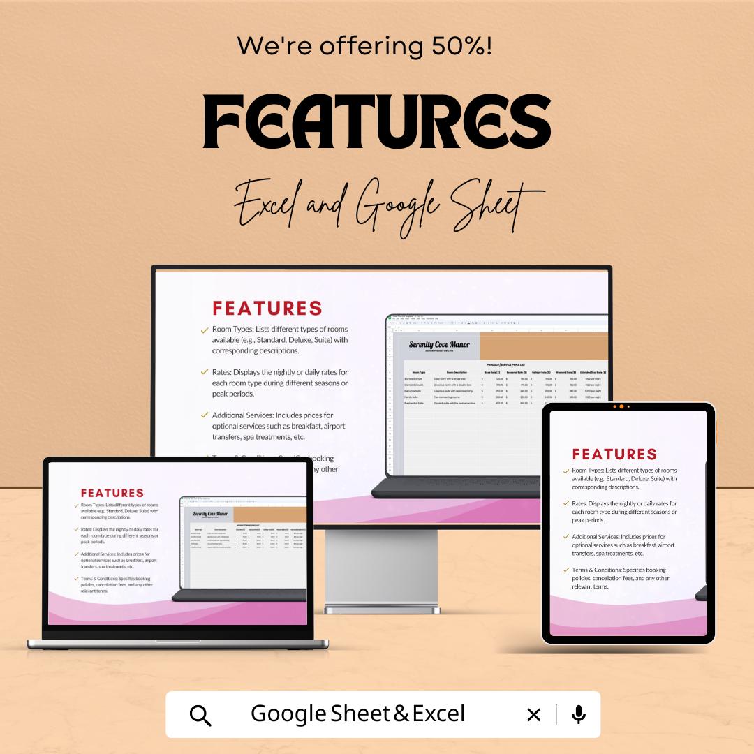 Hotel Price List Sheet | Excel and Google Sheets Template | Room Rate ...