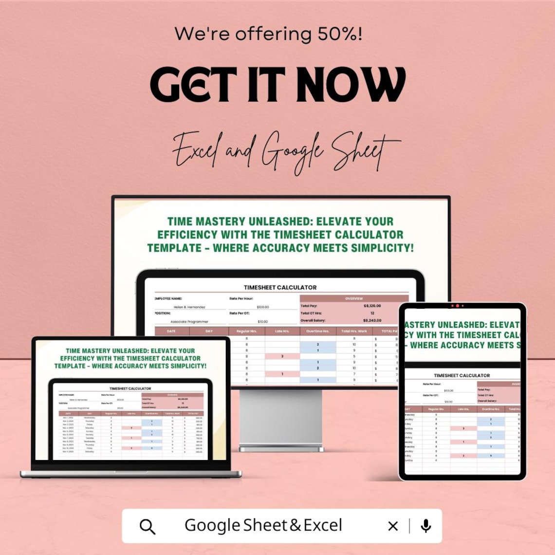 Timesheet Calculator Sheet - Excel and Google Sheets - Employee Time ...