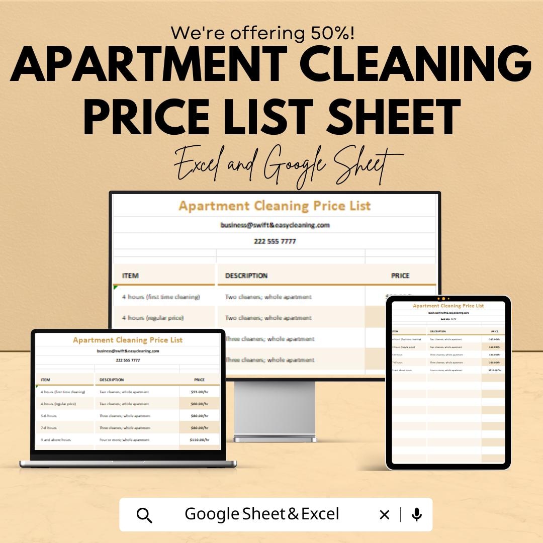 Apartment Cleaning Price List Sheet | Editable Google Sheets & Excel ...