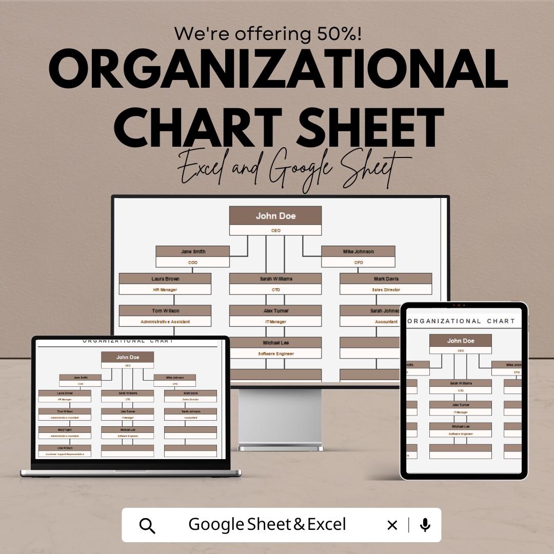 Organizational Chart Template | Editable Google Sheet & Excel Org Chart ...
