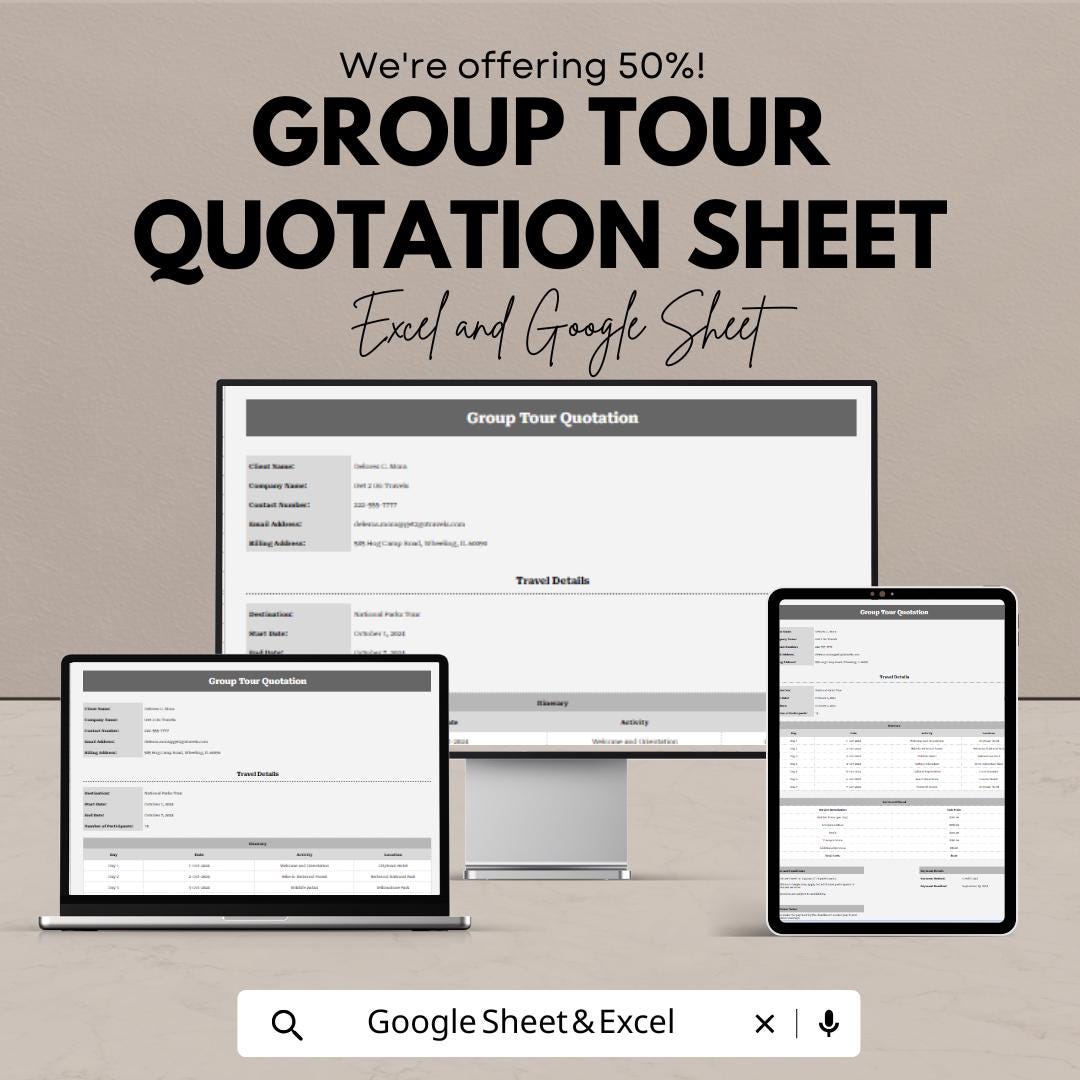 Group Tour Quotation Template for Excel & Google Sheets – 50% off ...
