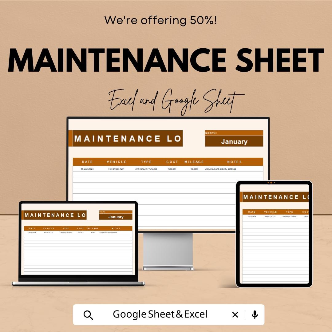 Maintenance Log Sheet Template for Vehicle and Equipment Tracking ...
