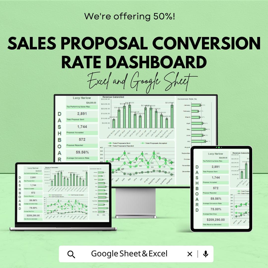 Sales Proposal Conversion Rate Dashboard | Excel & Google Sheet | Sales ...