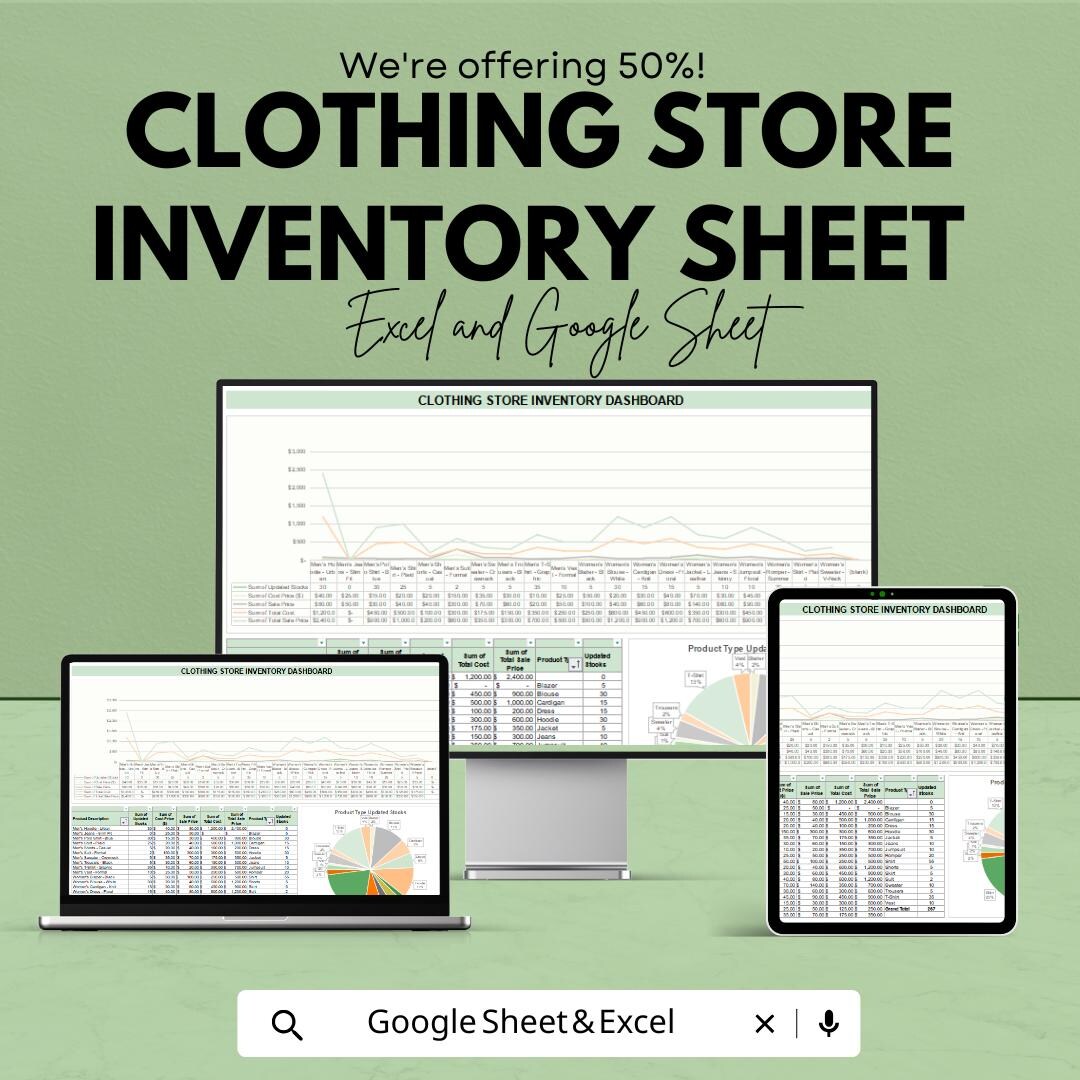 Clothing Store Inventory Sheet | Excel and Google Sheet Template for ...