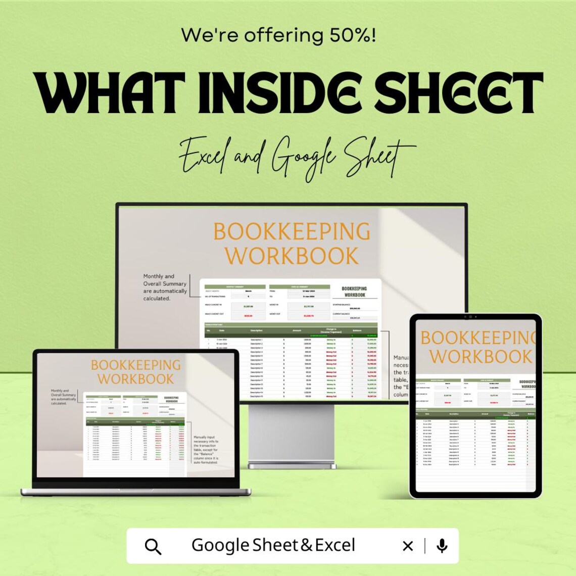 Bookkeeping Workbook Sheet for Financial Management | Google Sheet ...