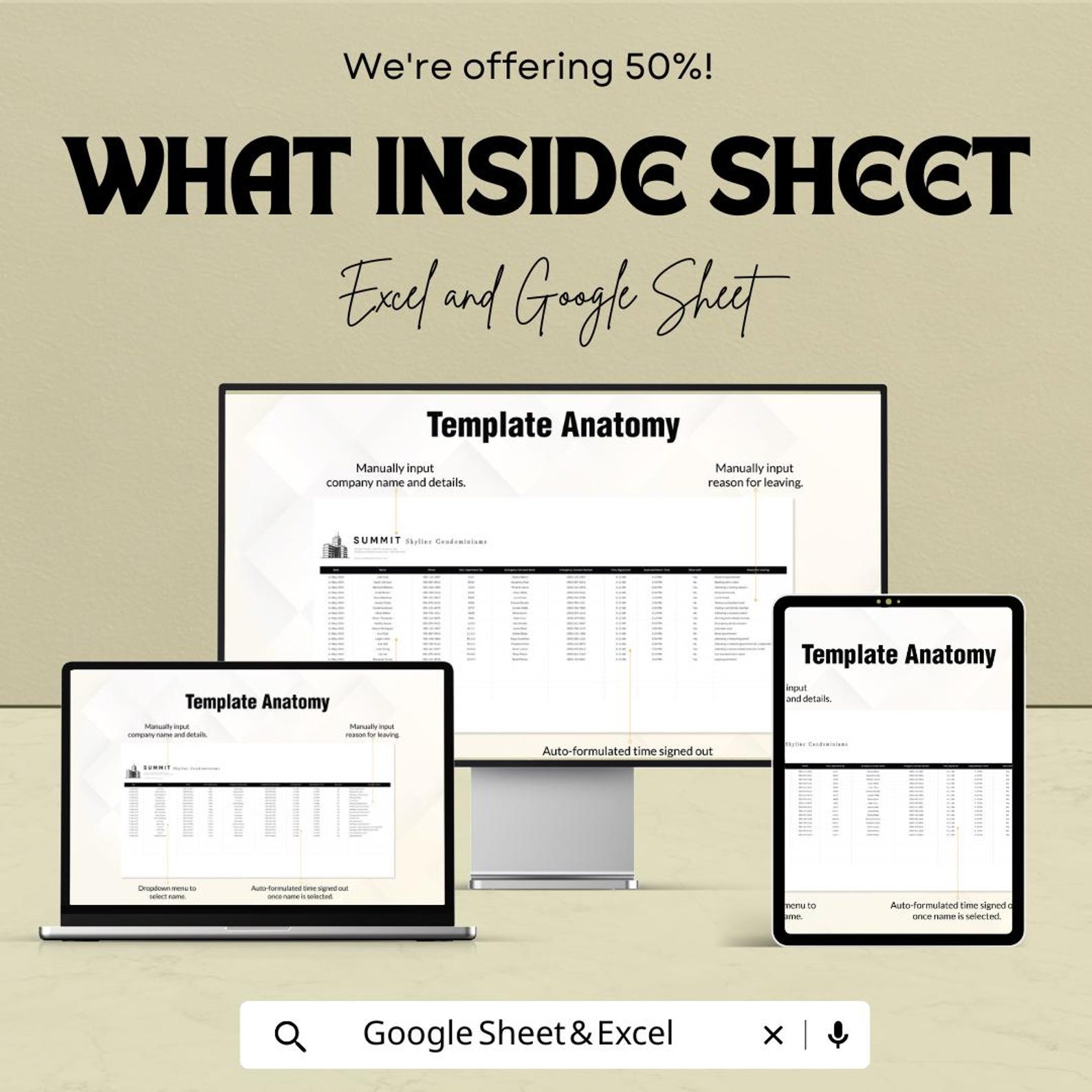 50% off - Resident Sign Out Sheet for Excel & Google Sheets | Departure ...