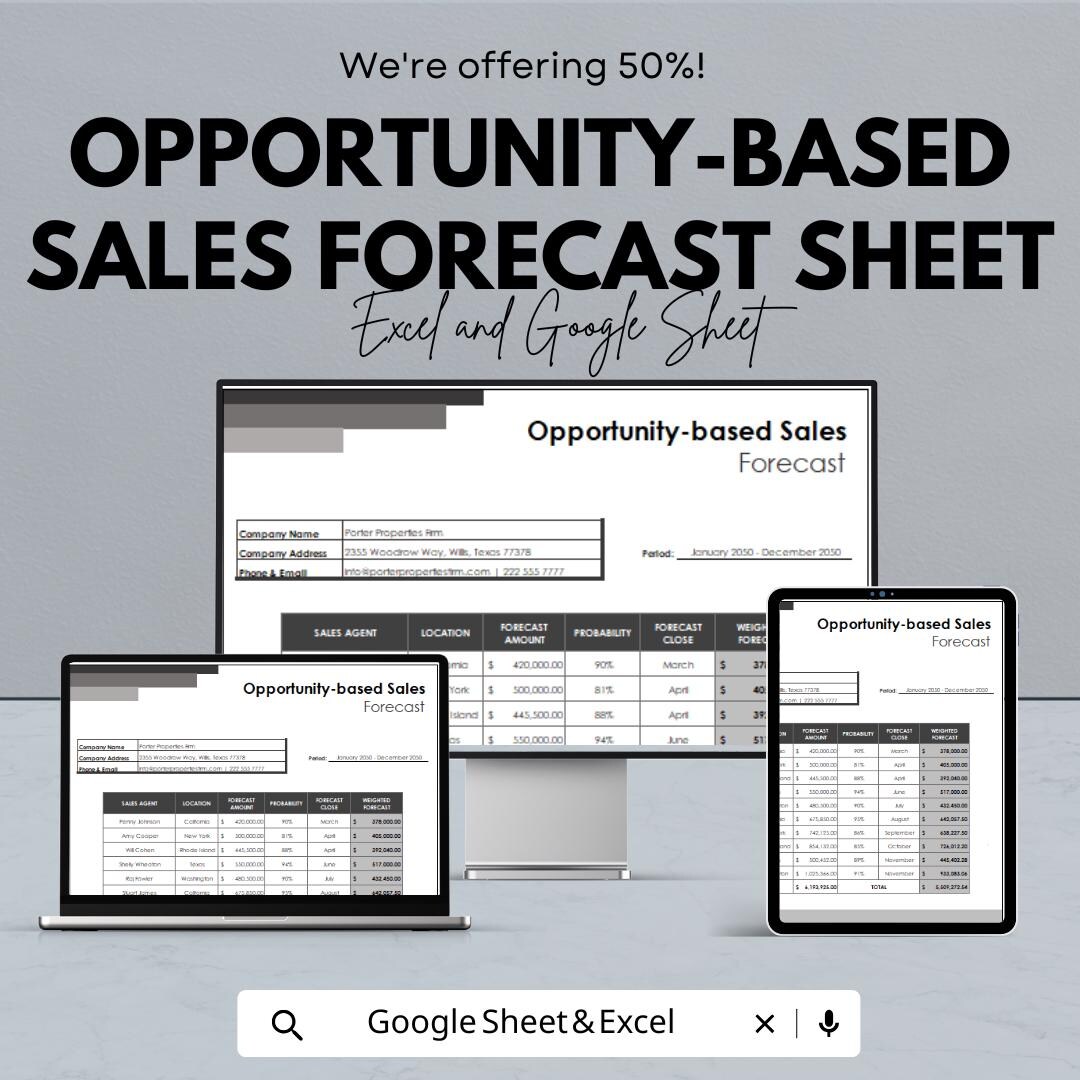 Opportunity-based Sales Forecast Sheet | Excel & Google Sheet | Sales ...