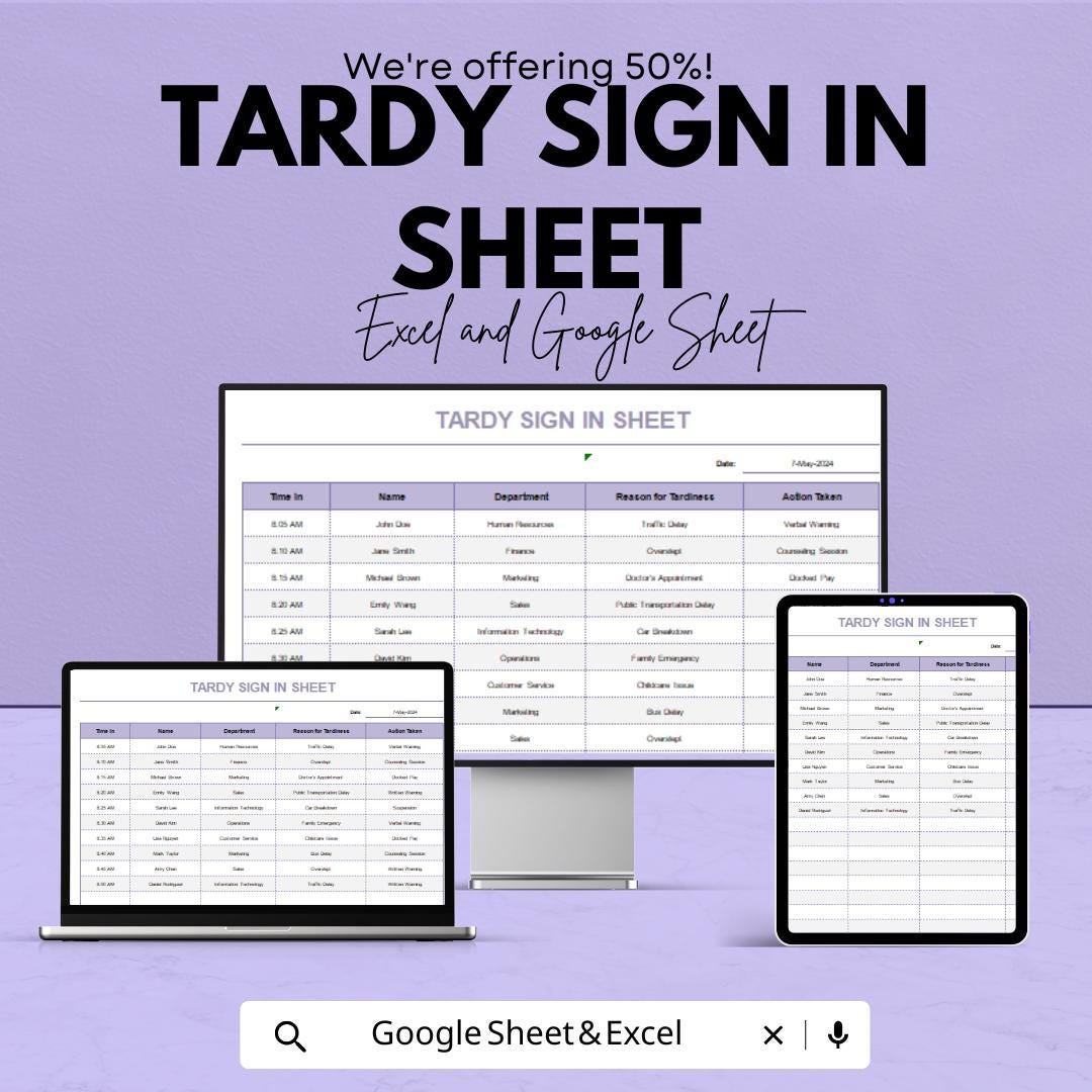 Tardy Sign in Sheet – Excel & Google Sheet Template for Tracking ...