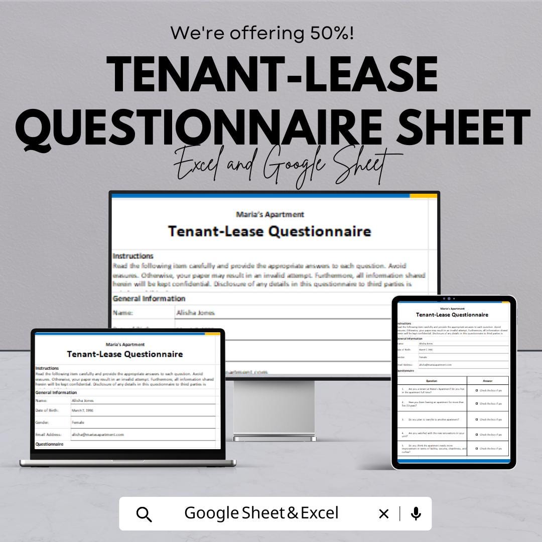 Tenant-lease Questionnaire Sheet | Excel & Google Sheet | Tenant ...