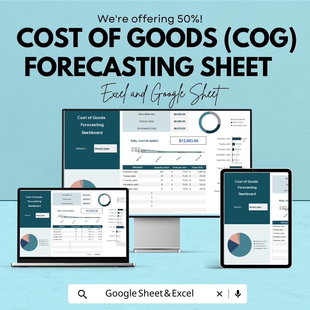 Cost of Goods (COG) Forecasting Sheet | Excel and Google Sheet | 50% ...