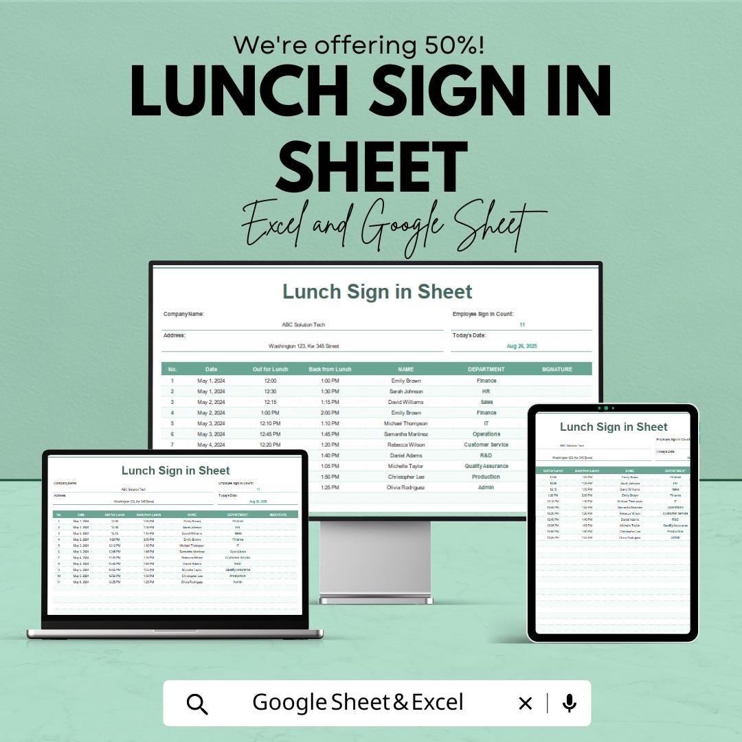 Lunch Sign-in Sheet - Excel & Google Sheet - Track Attendance With Ease ...
