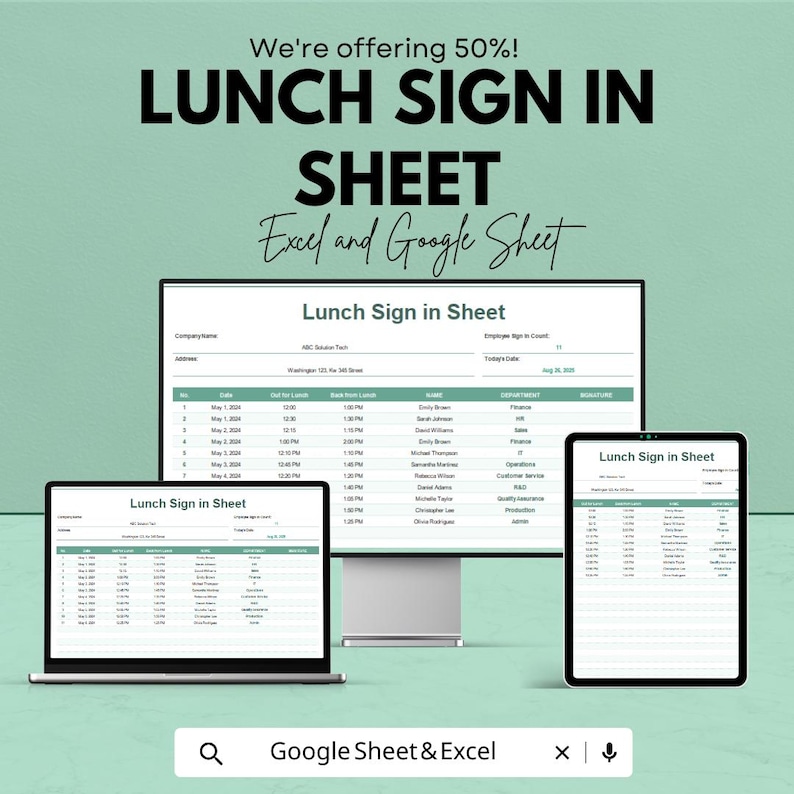 Lunch Sign-in Sheet - Excel & Google Sheet - Track Attendance With Ease ...