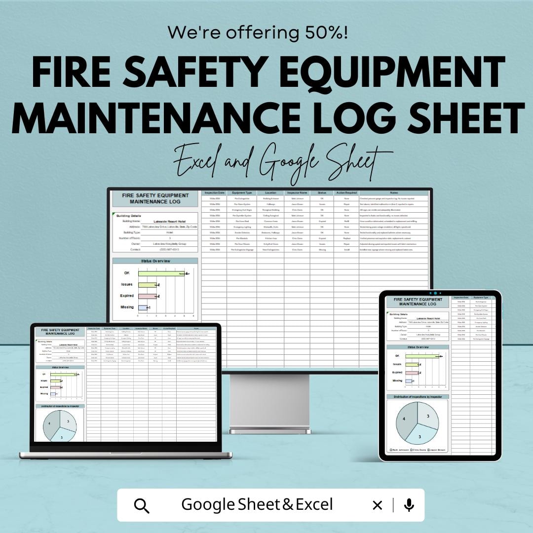 Fire Safety Equipment Maintenance Log Sheet | Excel and Google Sheets ...