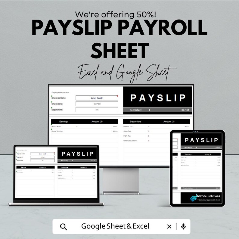 Payslip Payroll Sheet Template – Customizable Excel & Google Sheets for ...