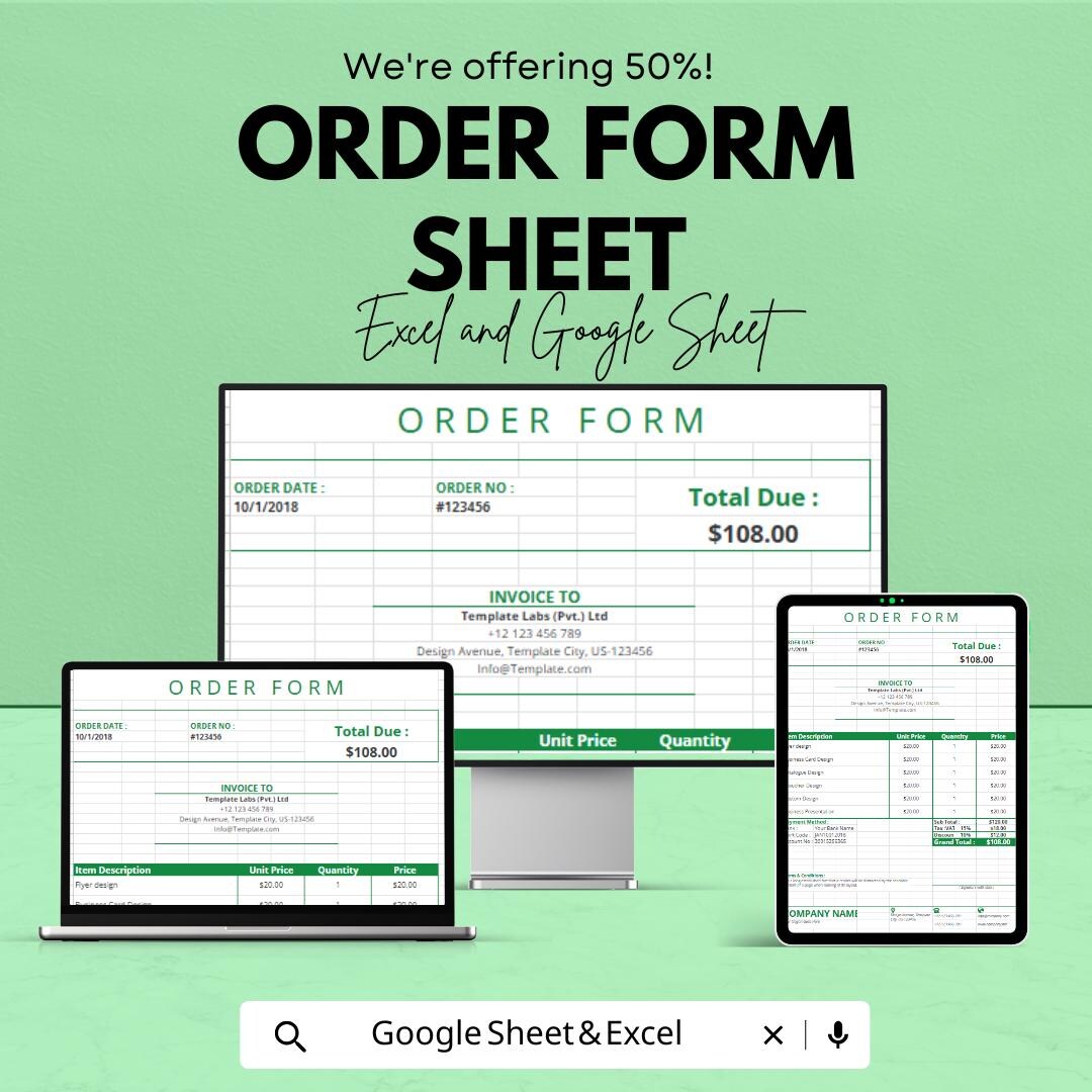 Order Form Sheet – Editable Excel & Google Sheets Template for Product ...
