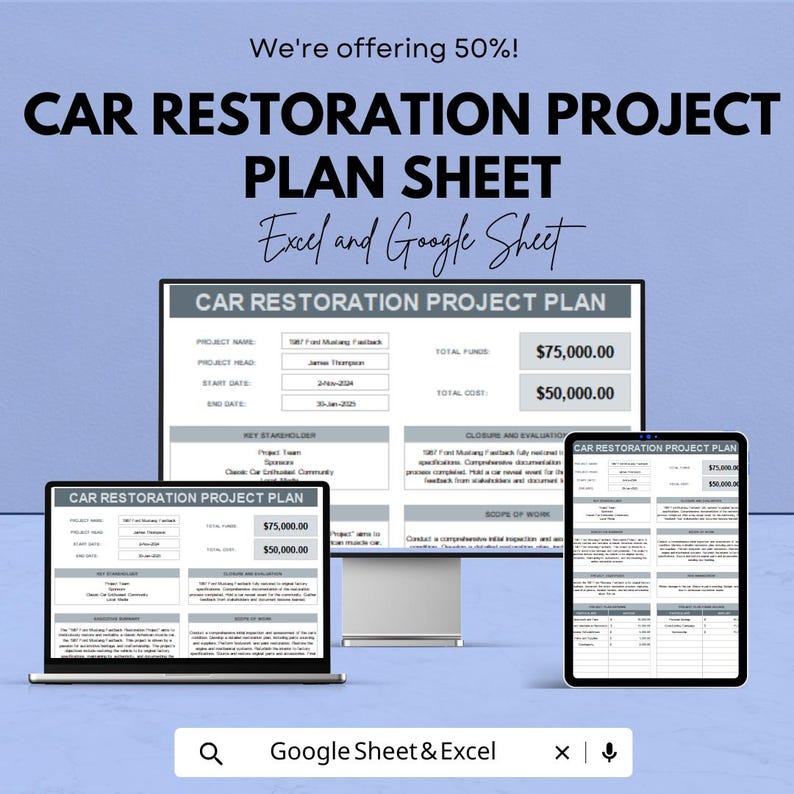 Car Restoration Project Plan Sheet | Google Sheet | Project Management ...