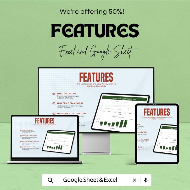 Weekly Analysis Dashboard Template | Weekly Report Spreadsheet | Data ...