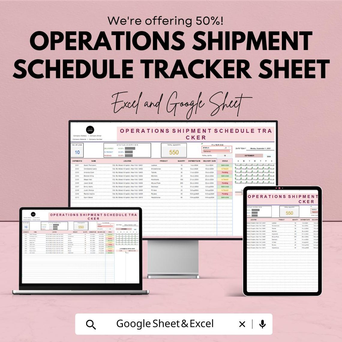 Operations Shipment Schedule Tracker Sheet | Excel & Google Sheet ...