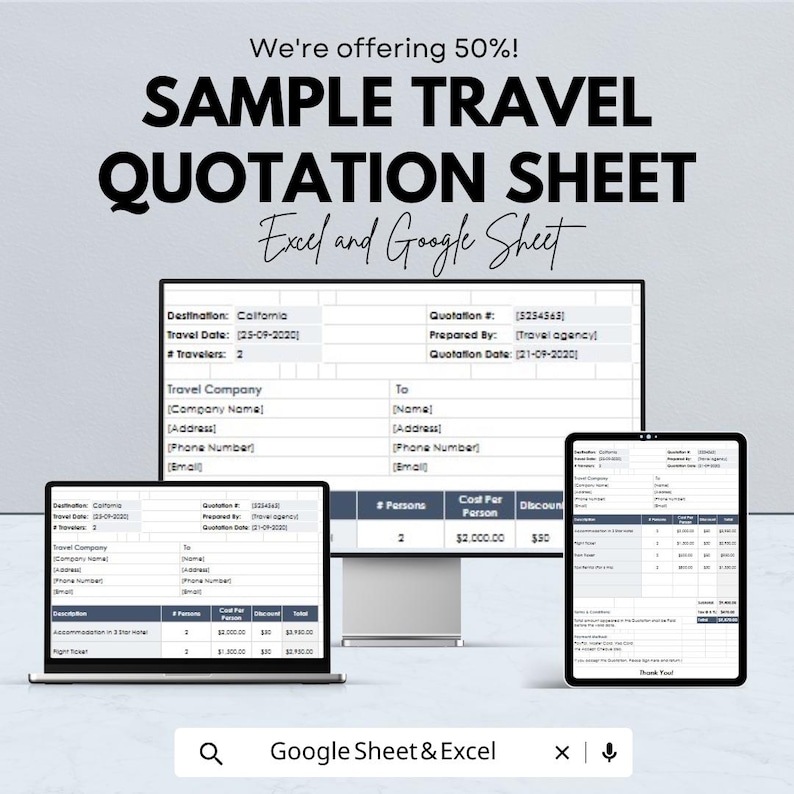 Sample Travel Quotation Sheet – Customizable Excel & Google Sheets ...