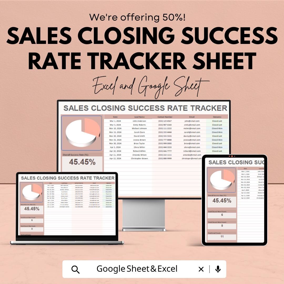 Sales Closing Success Rate Tracker Sheet - Excel & Google Sheets ...