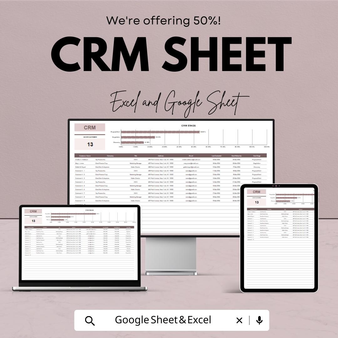 50% off | Customizable CRM Sheet Template for Excel and Google Sheets ...