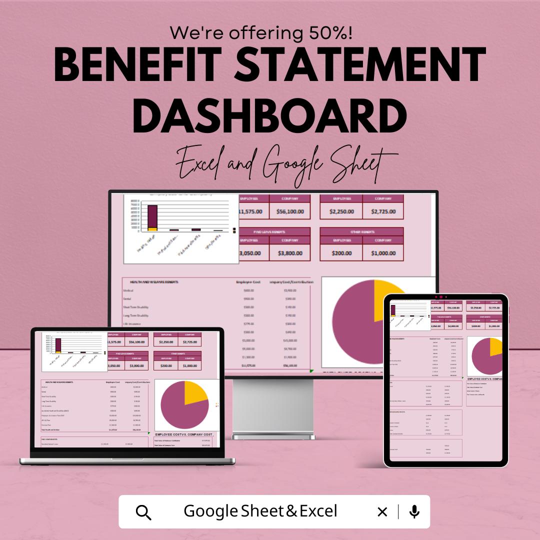 Benefit Statement Dashboard - Excel and Google Sheet | Employee ...