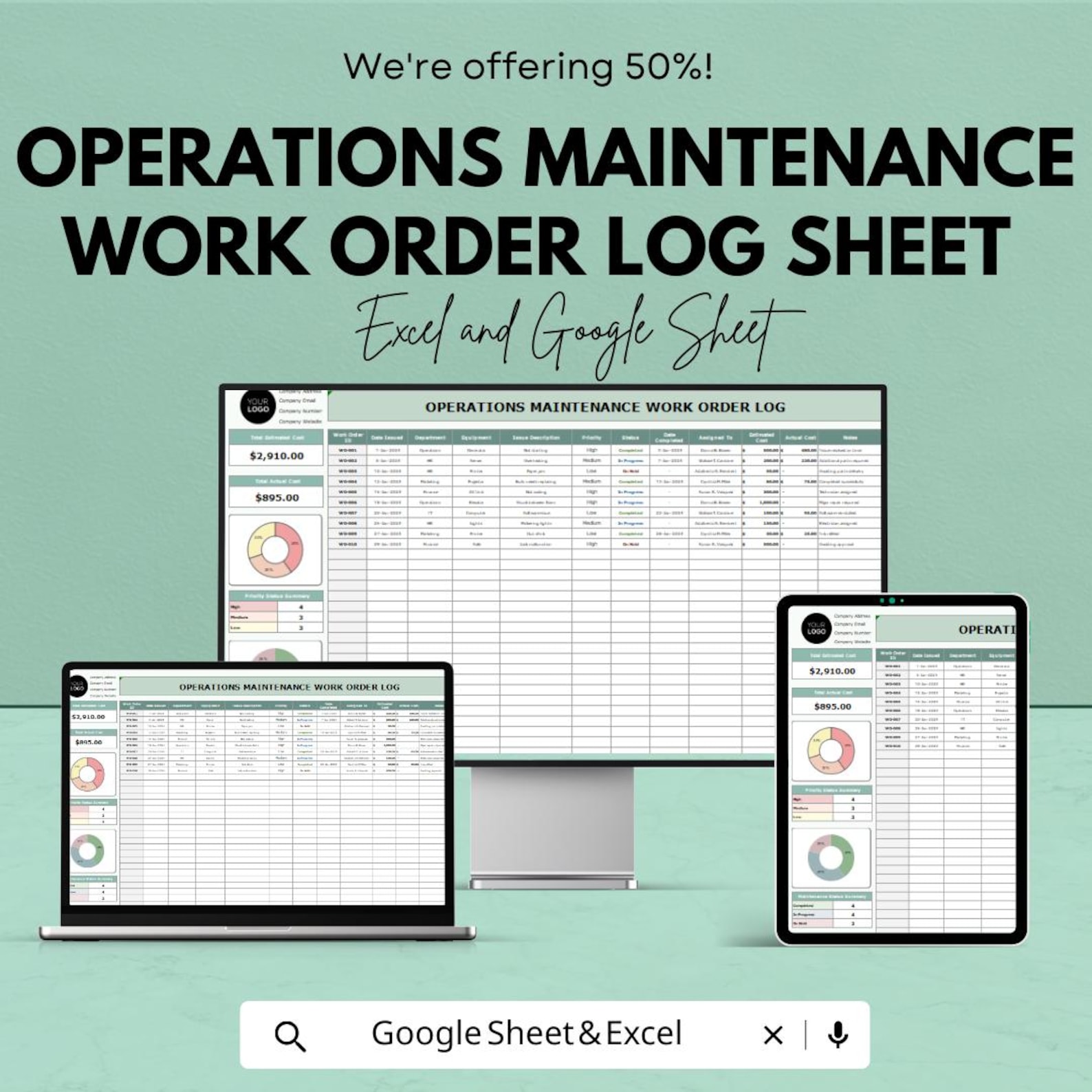 Maintenance Work Order Log | Excel & Google Sheets | Operations Tracker ...