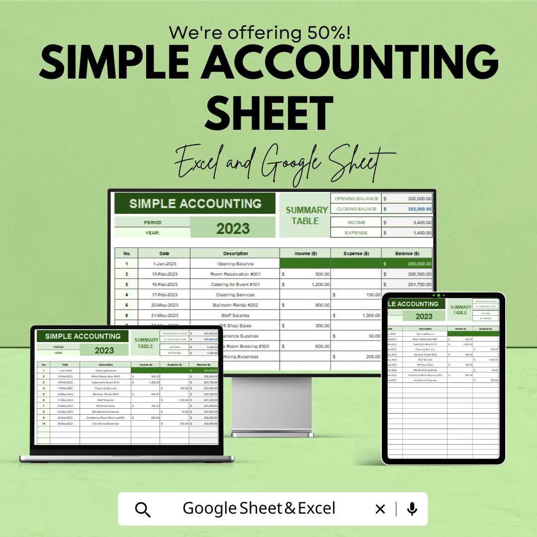 Simple Accounting Sheet | Income & Expense Tracker | Google Sheets and ...