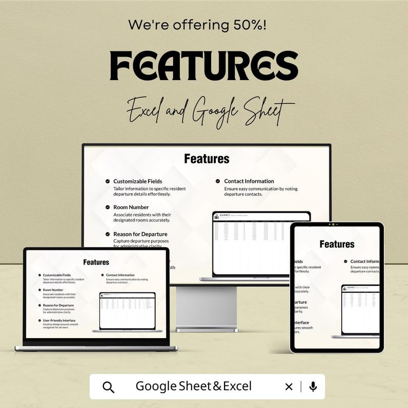 50% off - Resident Sign Out Sheet for Excel & Google Sheets | Departure ...