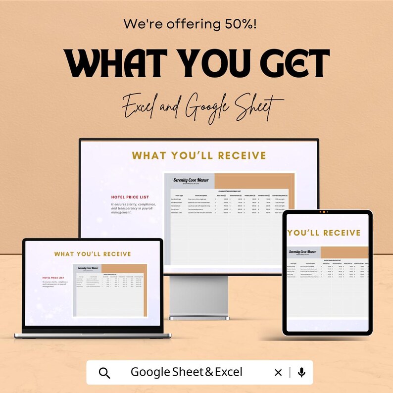 Hotel Price List Sheet | Excel and Google Sheets Template | Room Rate ...