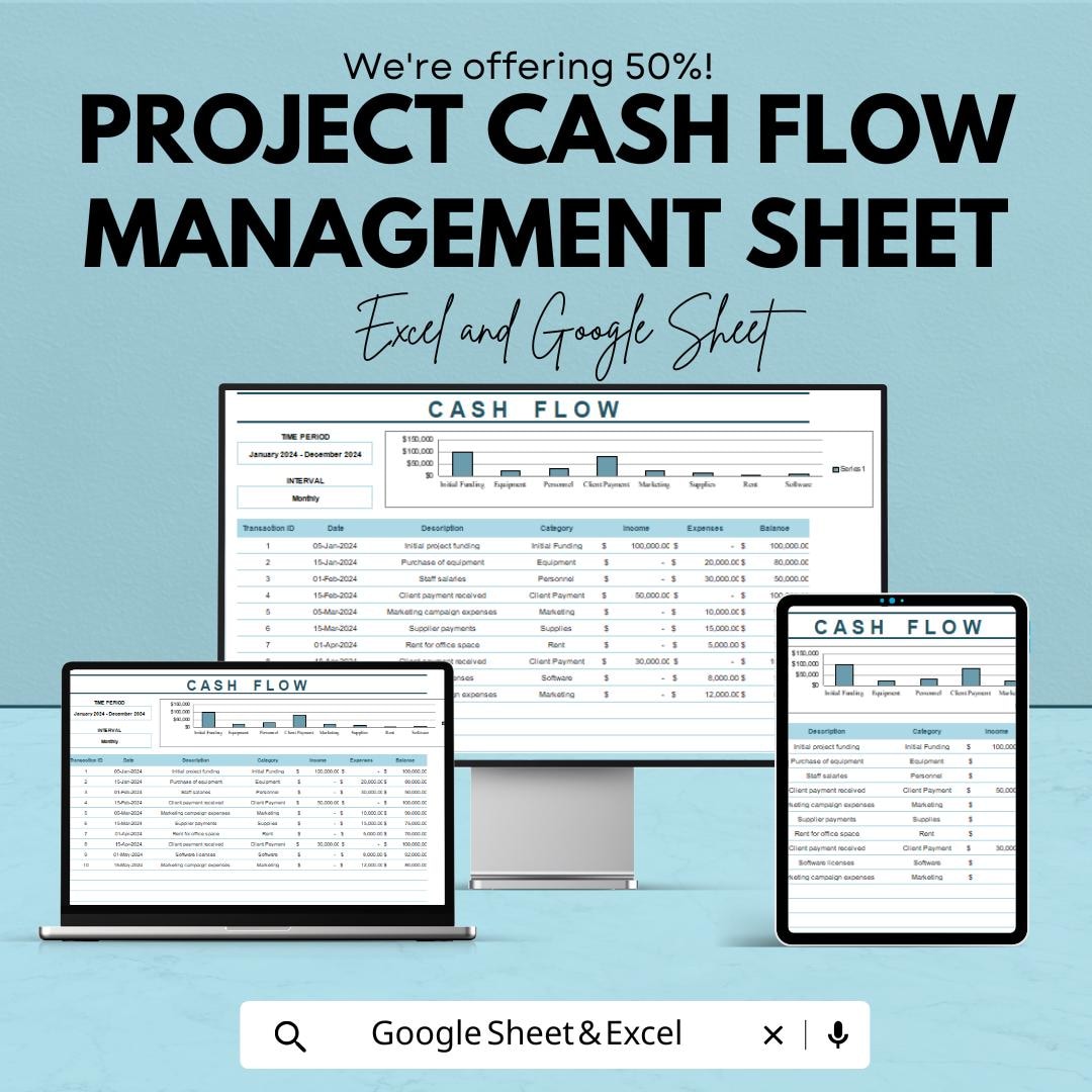 Project Cash Flow Management Sheet | Excel & Google Sheets | Cash Flow ...