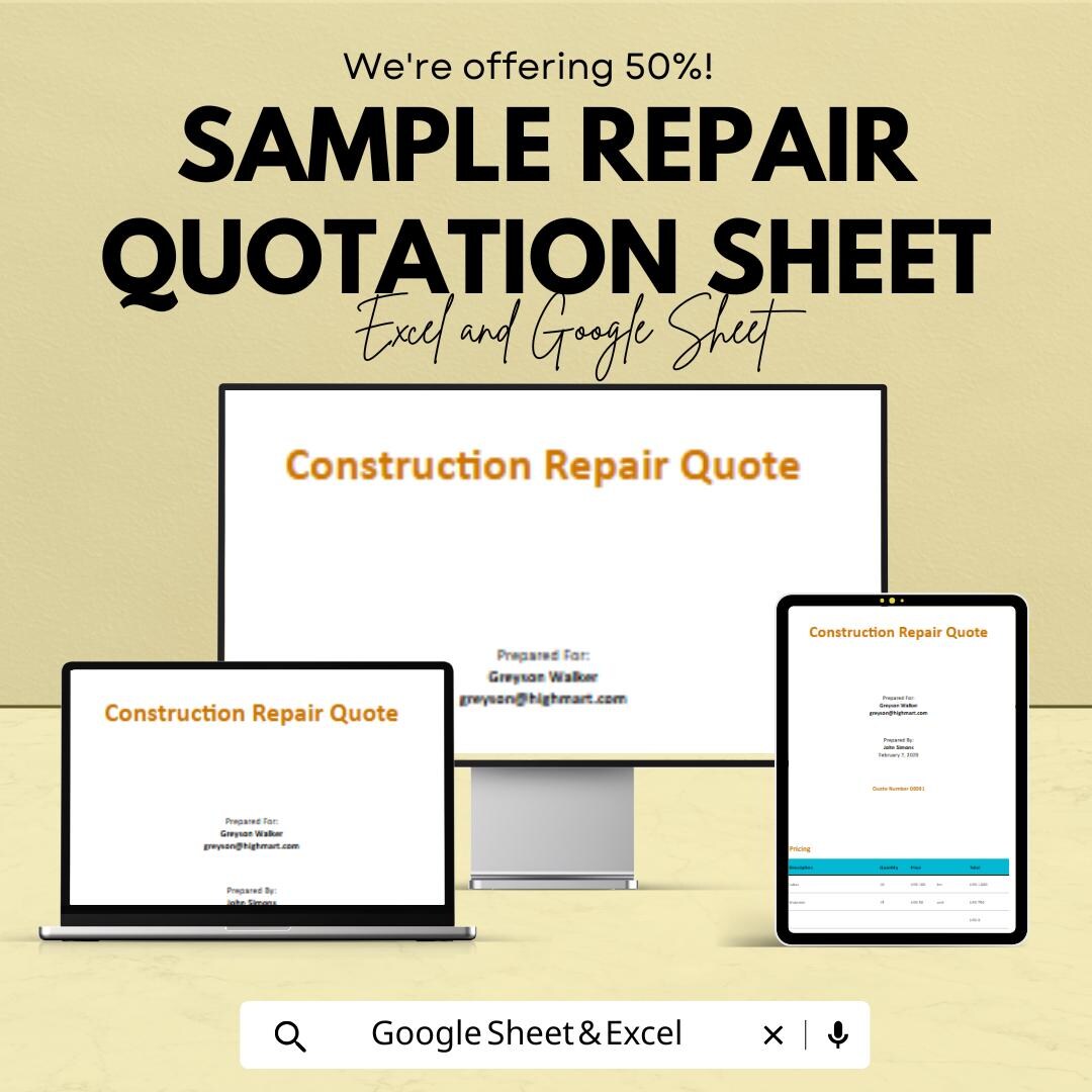 Sample Repair Quotation Sheet - Excel and Google Sheets Template | 50% ...