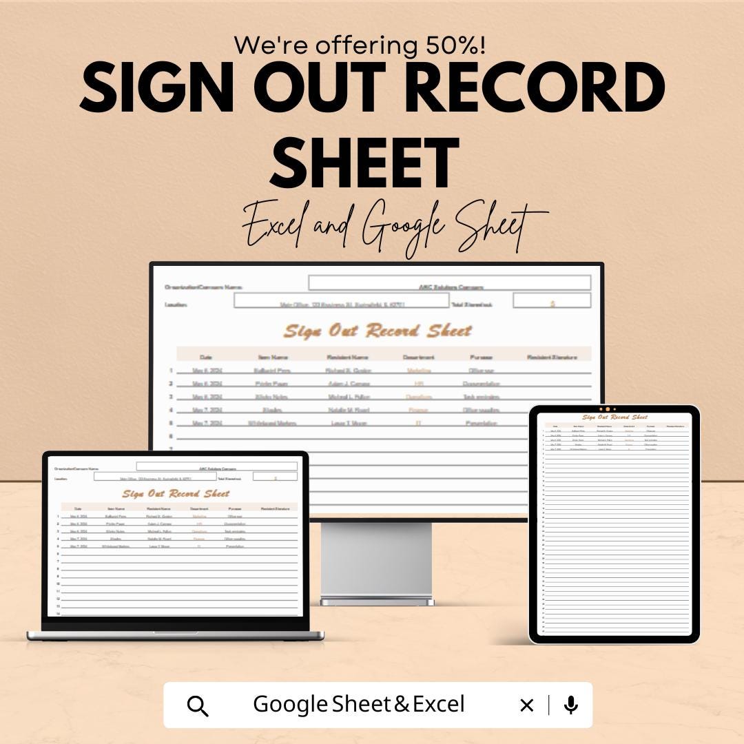 Sign Out Record Sheet | Excel and Google Sheets Template | Employee or ...