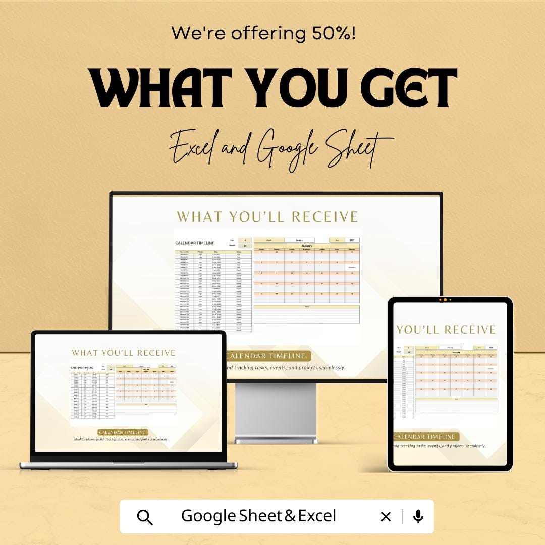 Calendar Timeline Sheet | Excel and Google Sheets | Color-coded ...