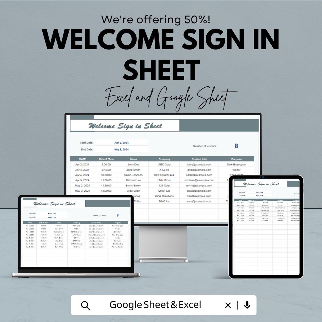 Welcome Sign-in Sheet | Excel & Google Sheets | Customizable | Easy ...
