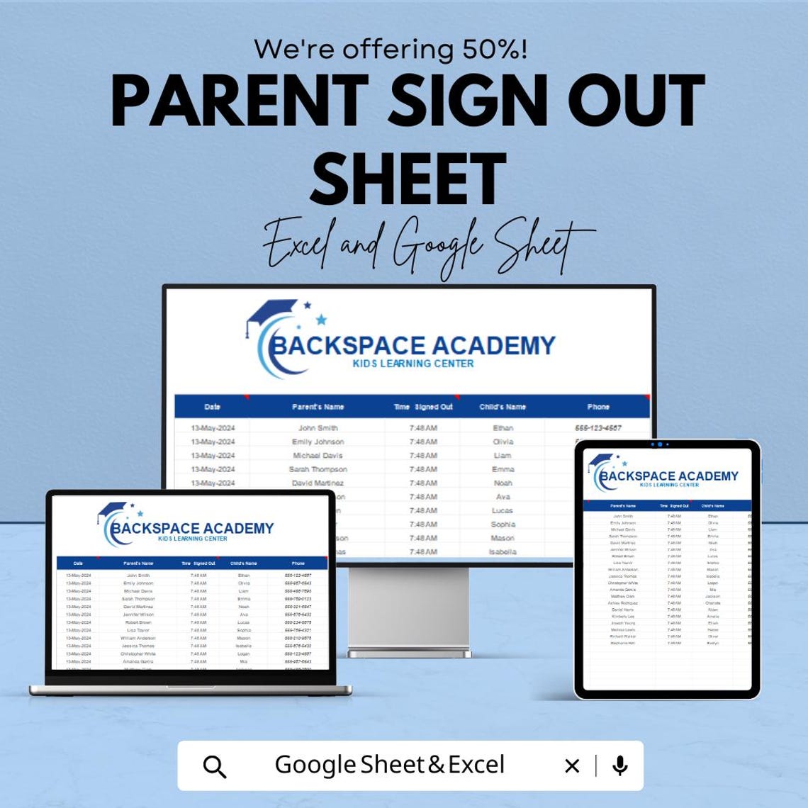 Parent Sign Out Sheet – Excel and Google Sheet Template | Track Parent ...