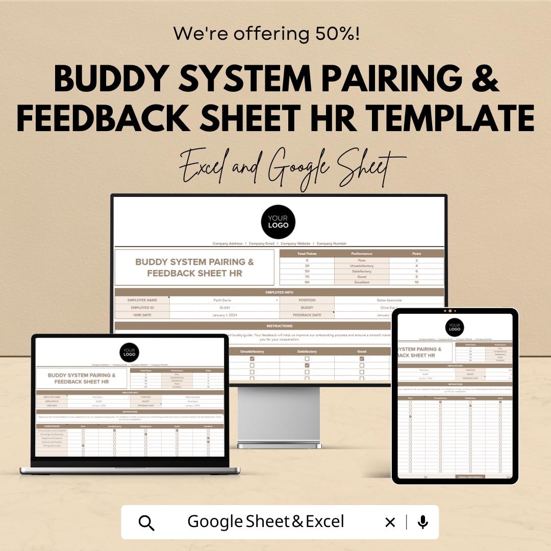 Buddy System Pairing & Feedback Sheet HR Template | Excel and Google ...