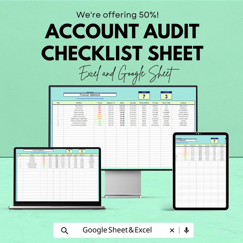 Account Audit Checklist Template | Excel and Google Sheet | Financial ...