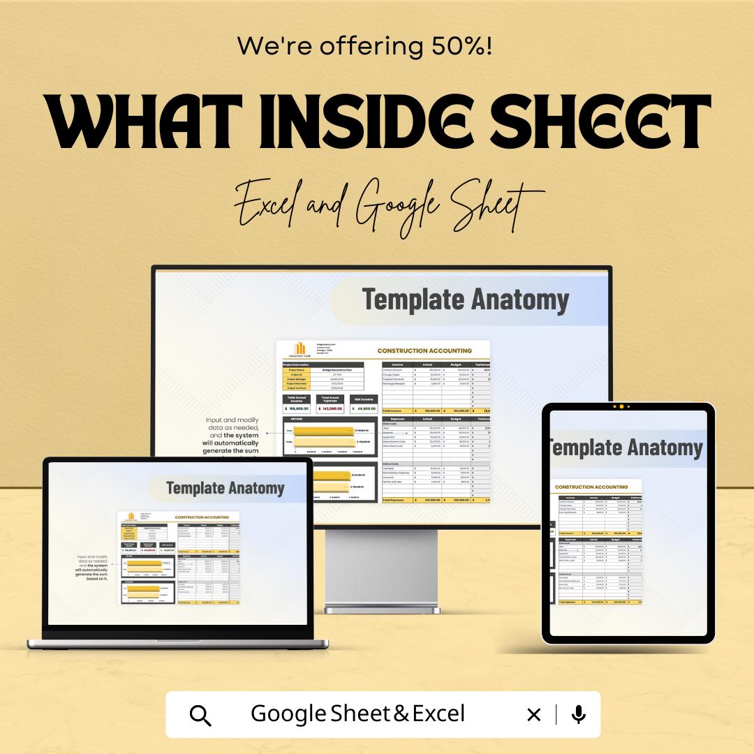 Construction Accounting Template | Excel & Google Sheet | Project Cost ...
