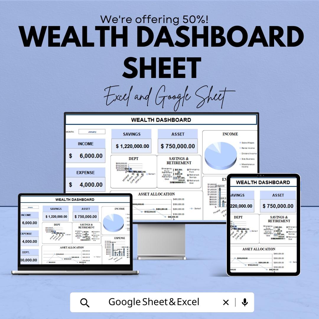 Wealth Dashboard Excel & Google Sheet | Finance Tracker | Budget ...