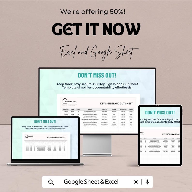 Key Sign in and Out Sheet – Excel and Google Sheet Template | Track Key ...