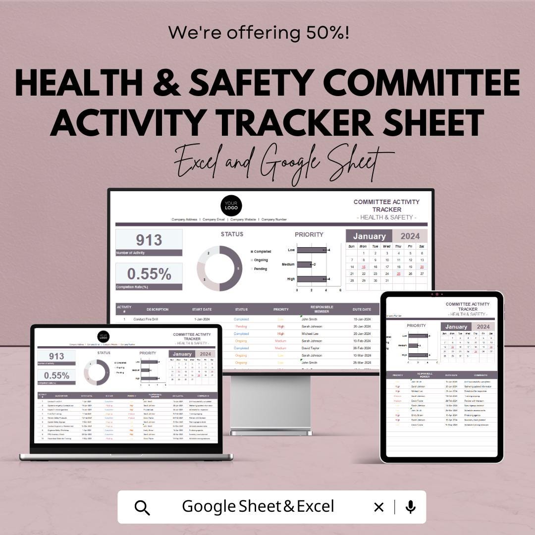 Health & Safety Committee Activity Tracker Sheet | Excel and Google ...
