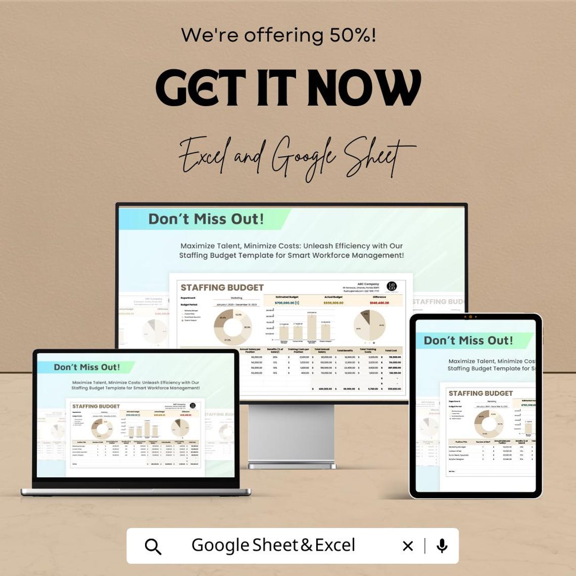 Staffing Budget Sheet - Excel & Google Sheet Template | Employee Salary ...