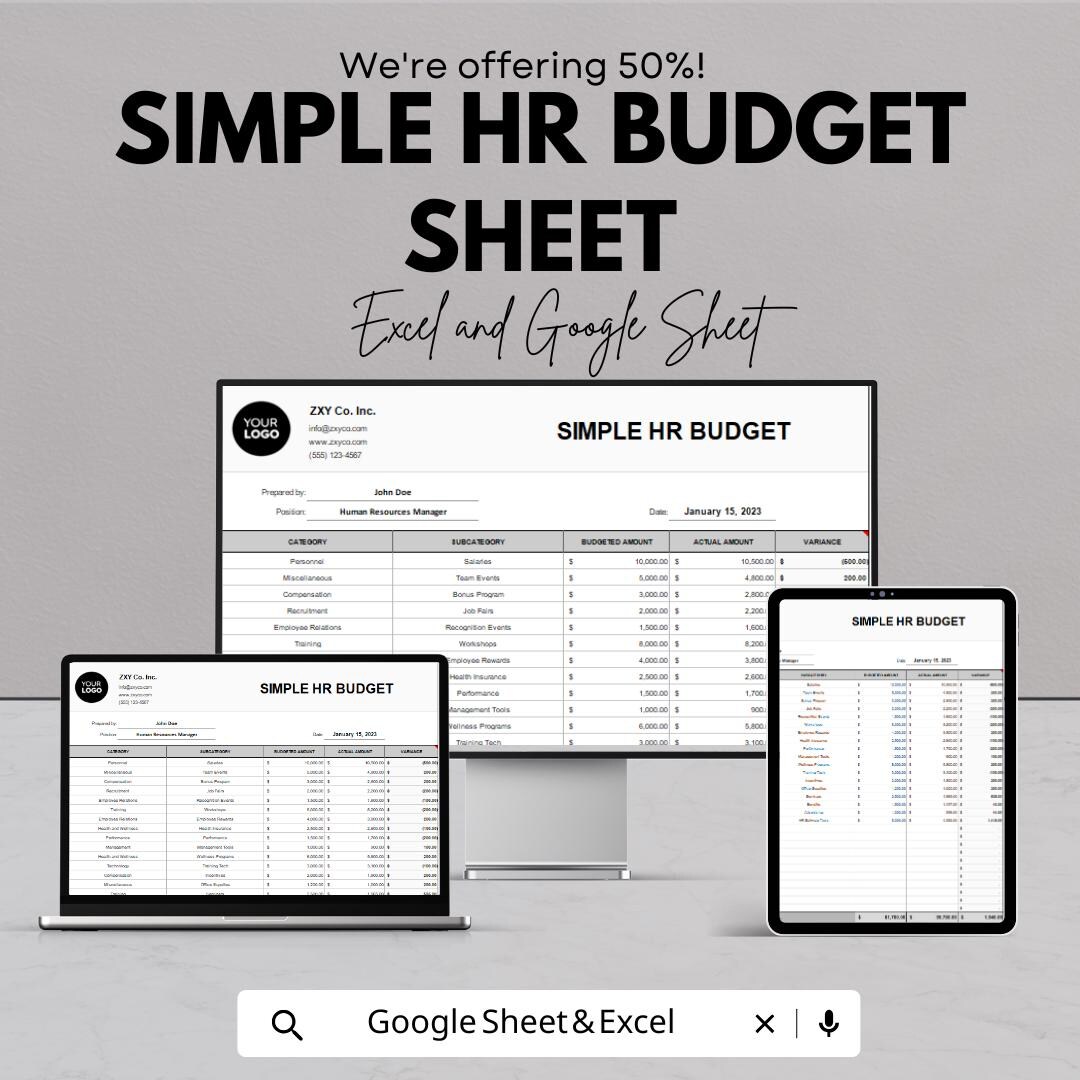 Simple HR Budget Sheet - Excel & Google Sheets | HR Budgeting Template ...